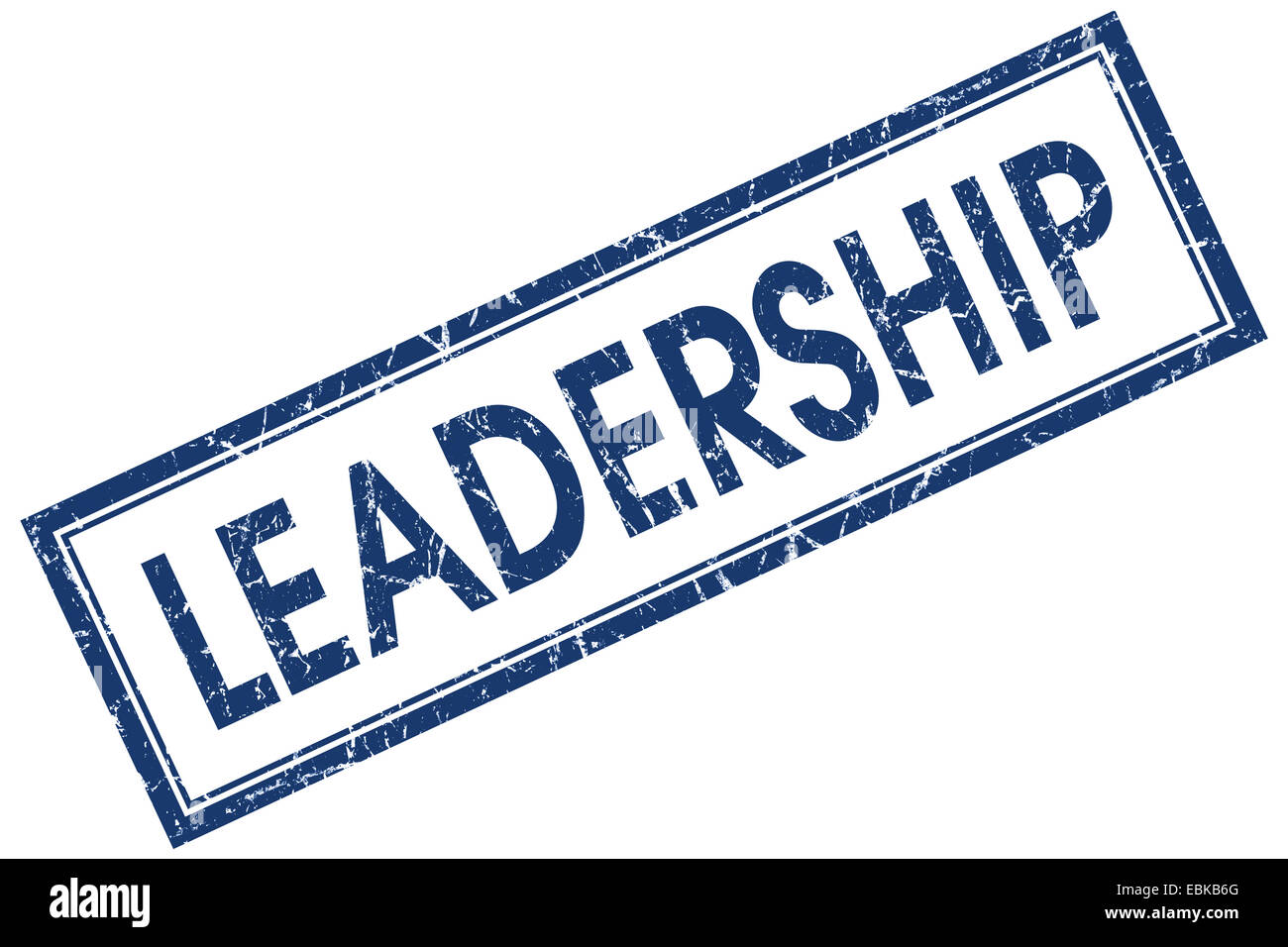 Leadership blue square grungy stamp isolated on white background Stock ...