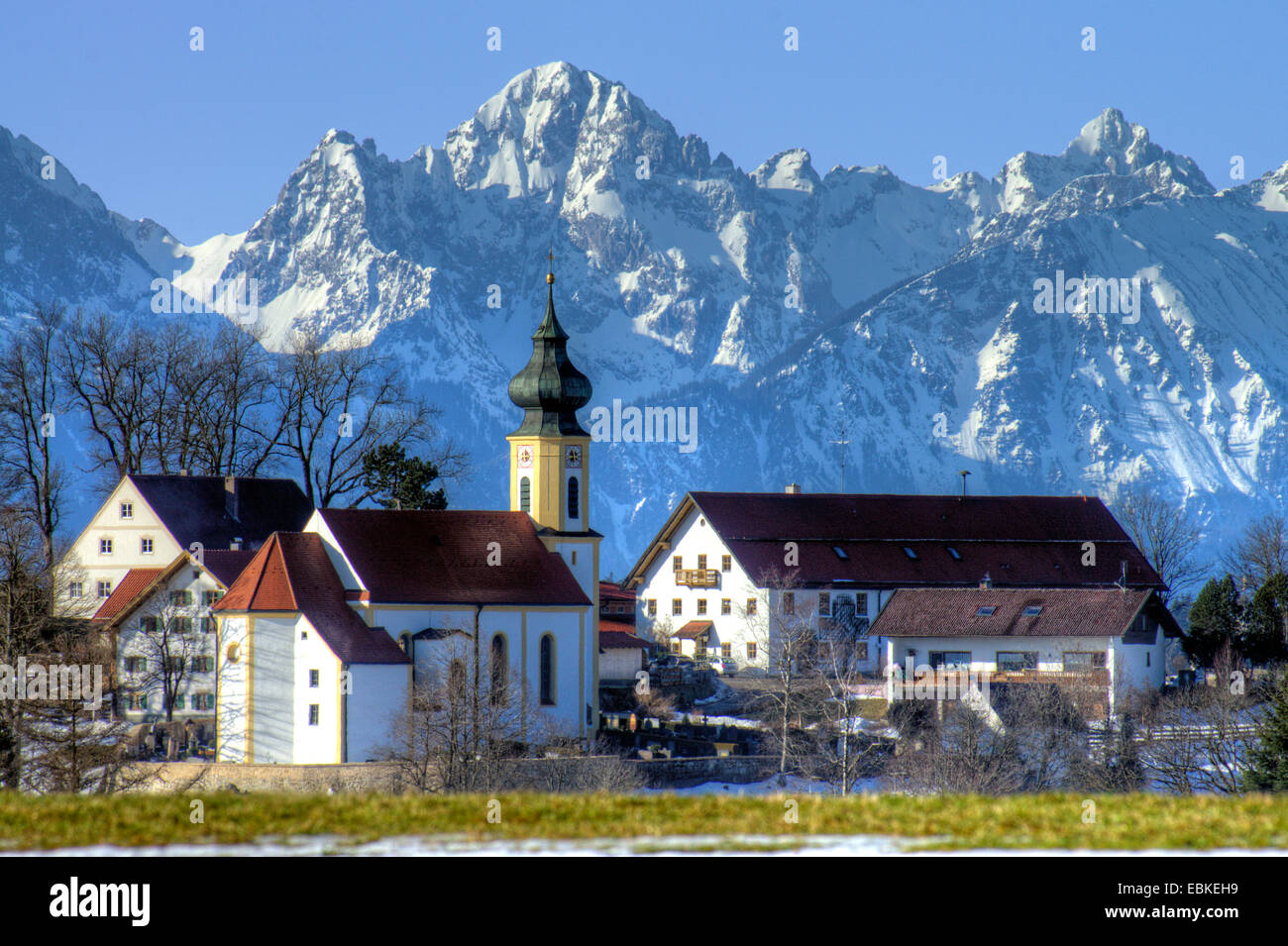 Wildsteig and Ammergauer Alps in background, Germany, Bavaria ...