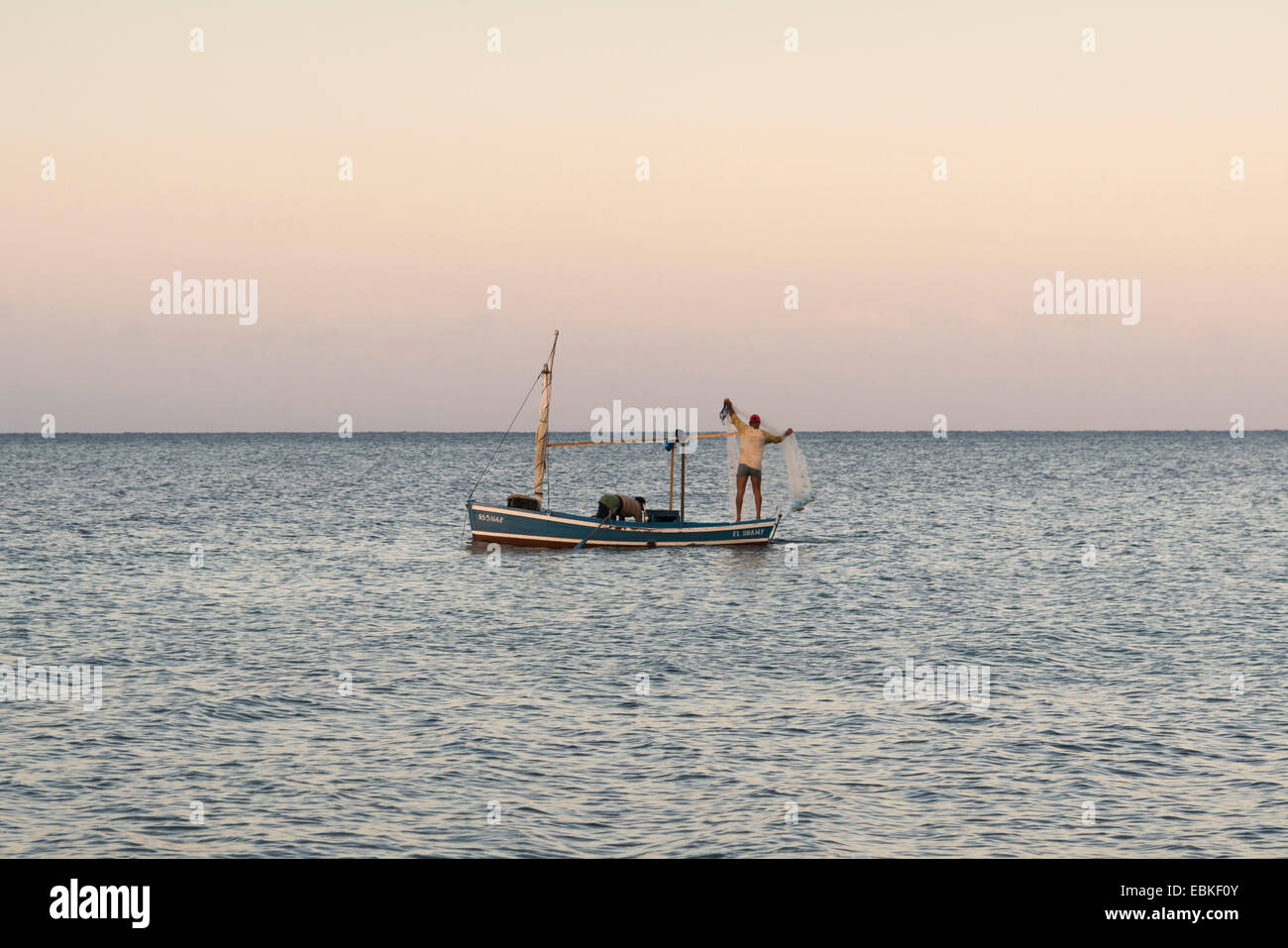 TRINIDAD, CUBA - MAY 8, 2014: Two Persons. Cuban Fishermans Net Fishing ...
