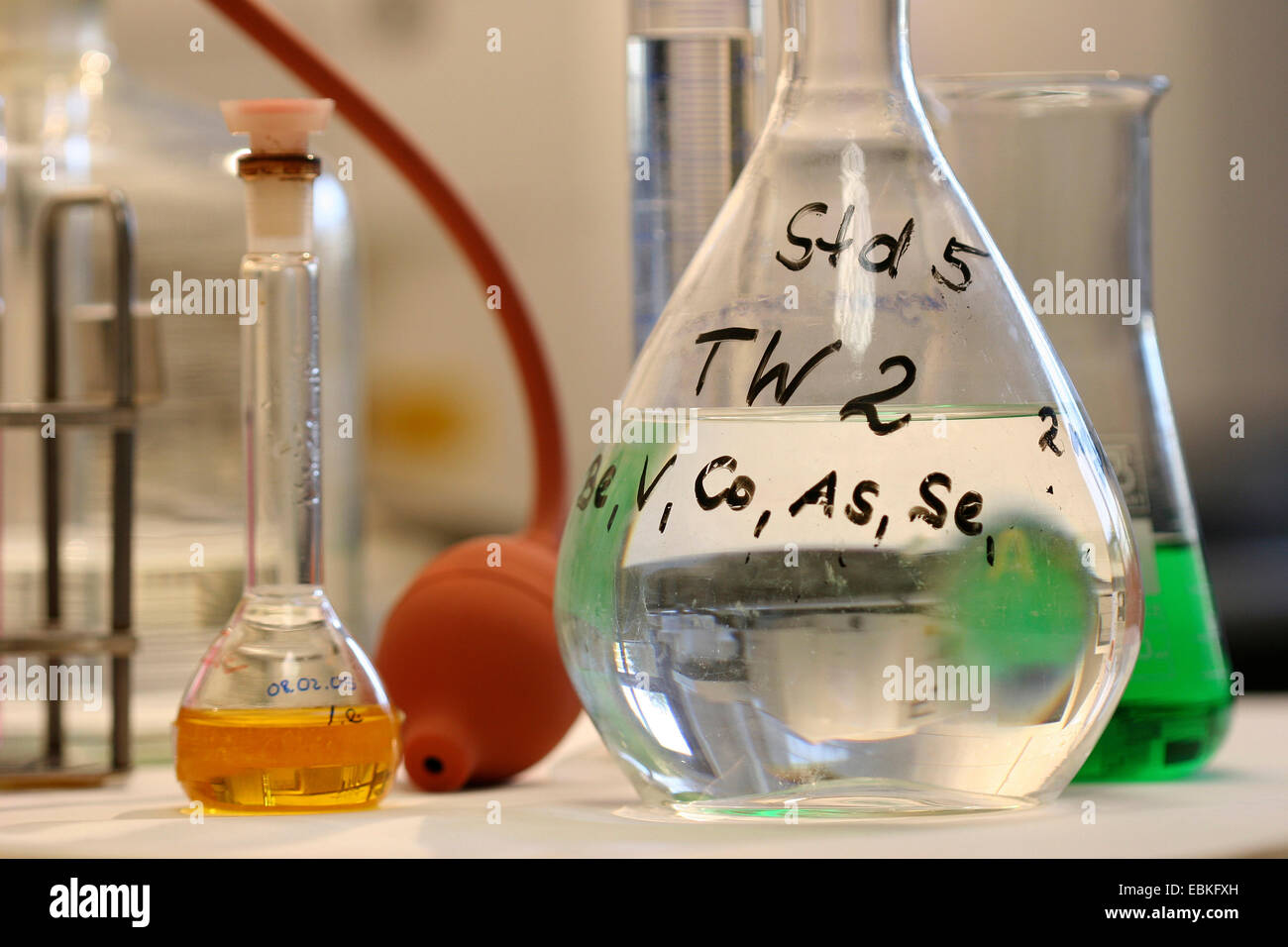 Erlenmeyer flask in laboratory Stock Photo - Alamy