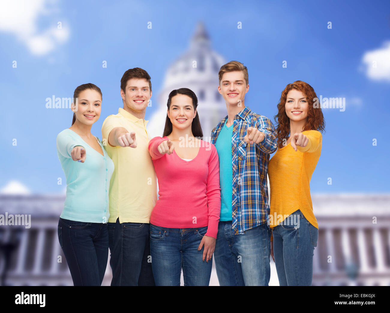 group of smiling teenagers showing ok sign Stock Photo - Alamy