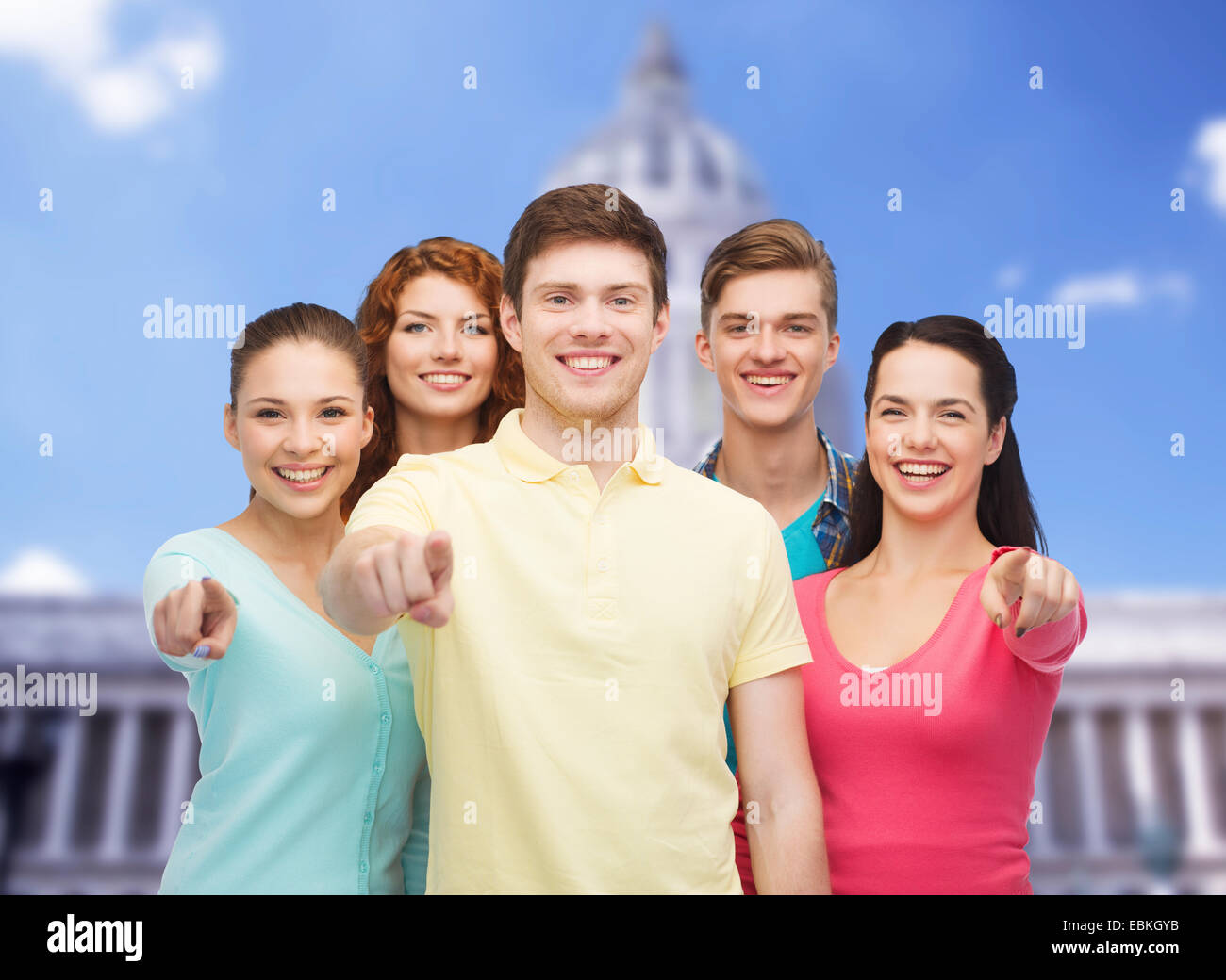 group of smiling teenagers showing ok sign Stock Photo - Alamy