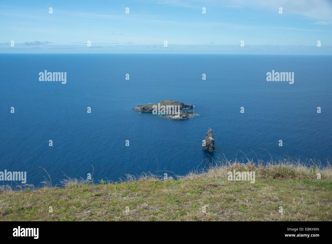 Easter Island aka Rapa Nui, Orongo, Rapa Nui NP. Overview of tiny ...