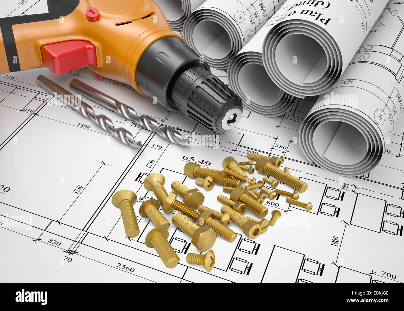 Electric screwdriver, fastening hardware, borers, scrolled drafts ...