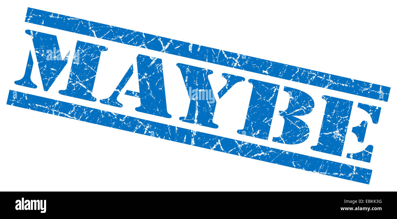 maybe blue grungy stamp on white background Stock Photo - Alamy