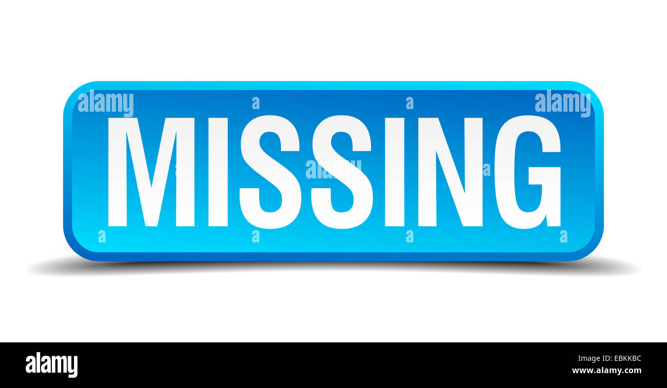 Missing blue 3d realistic square isolated button Stock Photo - Alamy