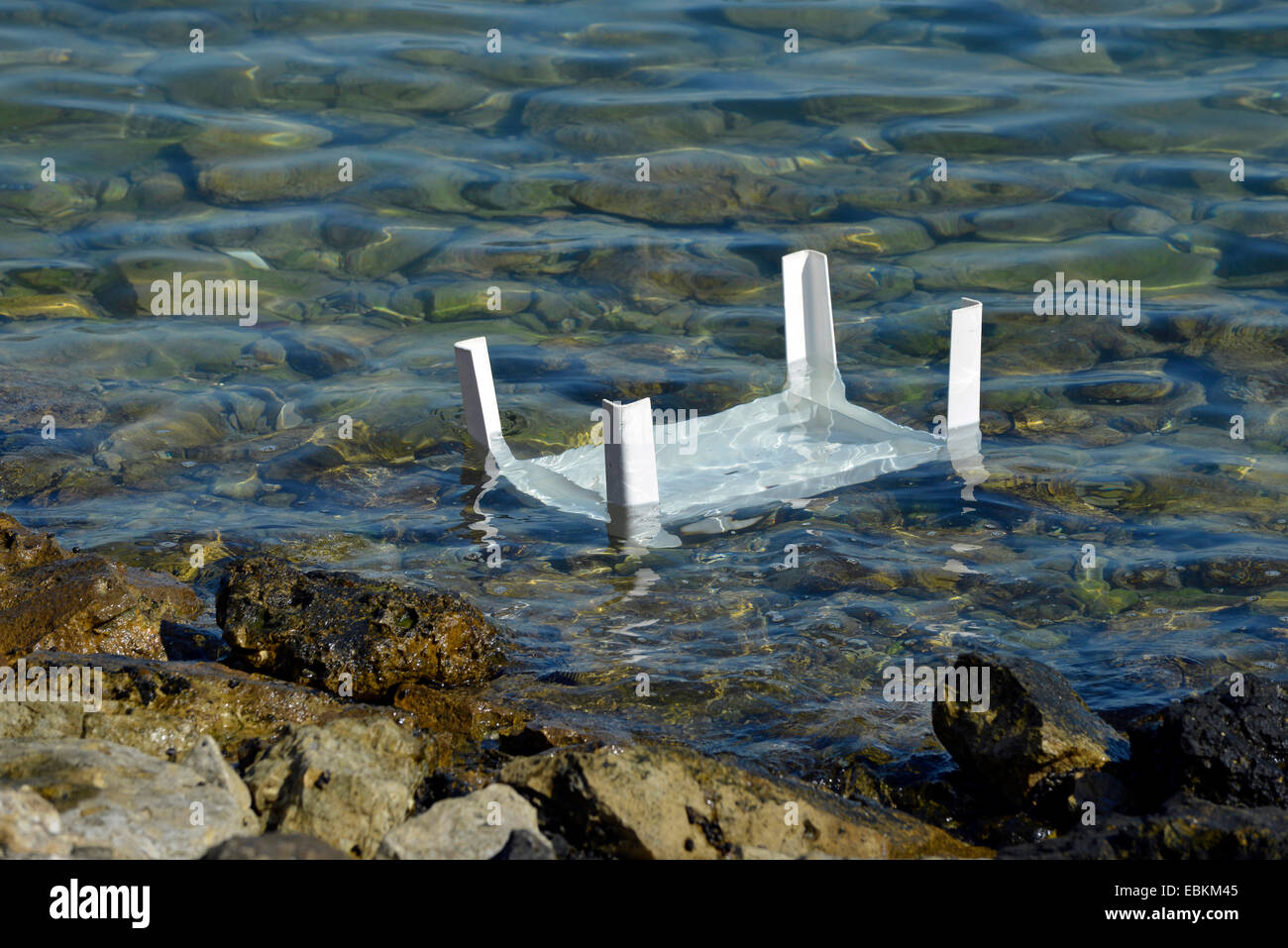 table floating headlong in the water of the coast of the Persian Gulf ...