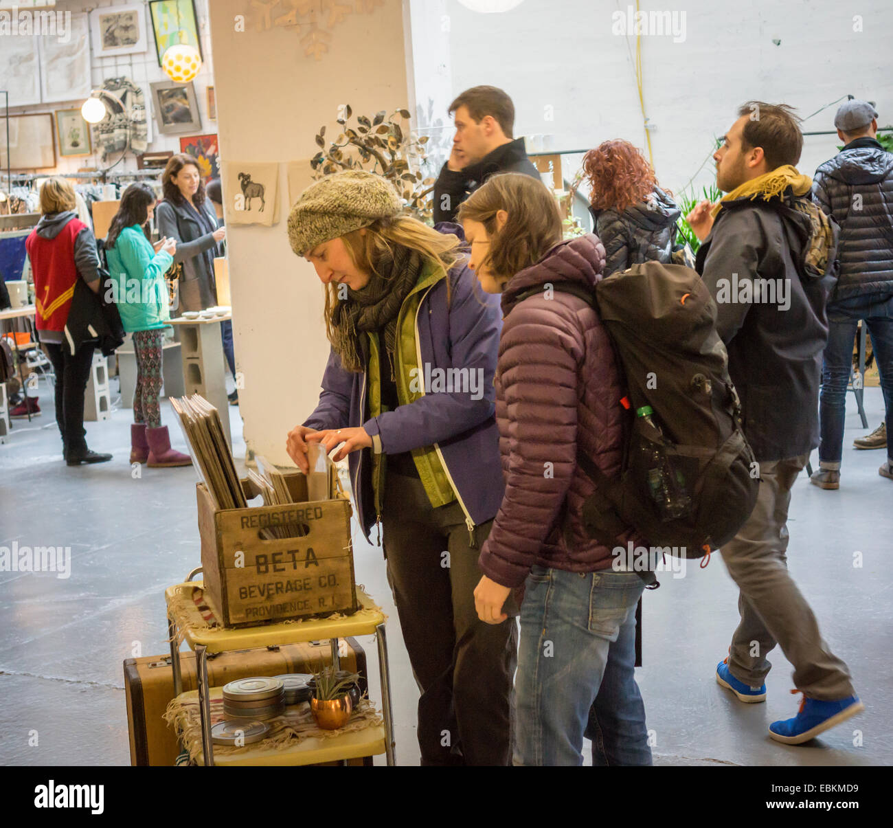 Shoppers browse vendors' booths at the Brooklyn Flea, now the Winter ...