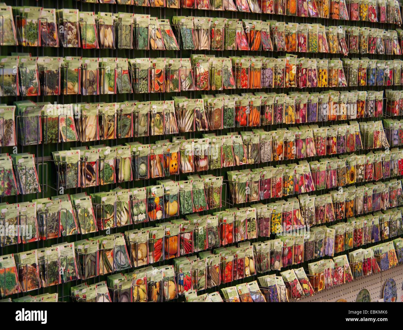 Colorful display of flower seed packets at Bloemenmarkt in Amsterdam ...