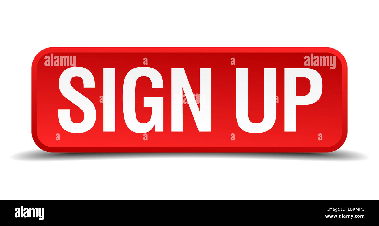 Sign up red 3d square button isolated on white Stock Photo - Alamy