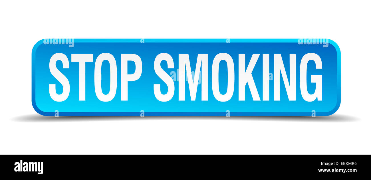 Stop smoking blue 3d realistic square isolated button Stock Photo - Alamy