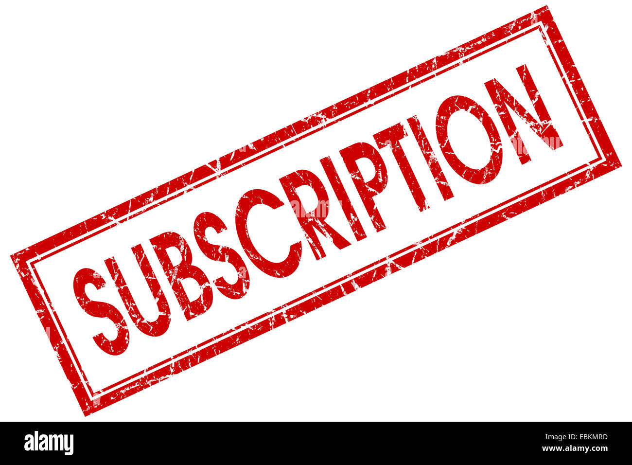 Subscription red square grungy stamp isolated on white background Stock ...