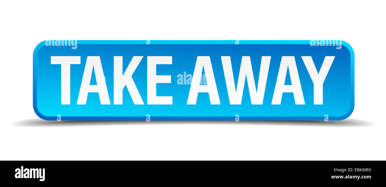 take away blue 3d realistic square isolated button Stock Photo - Alamy