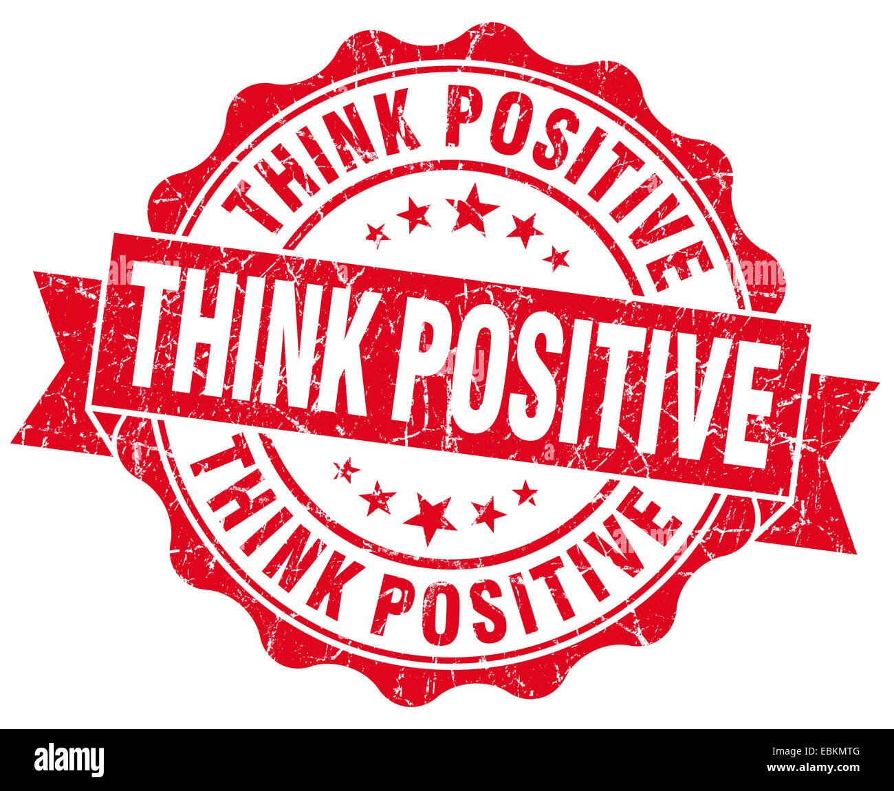 Think positive grunge red vintage round isolated seal Stock Photo - Alamy