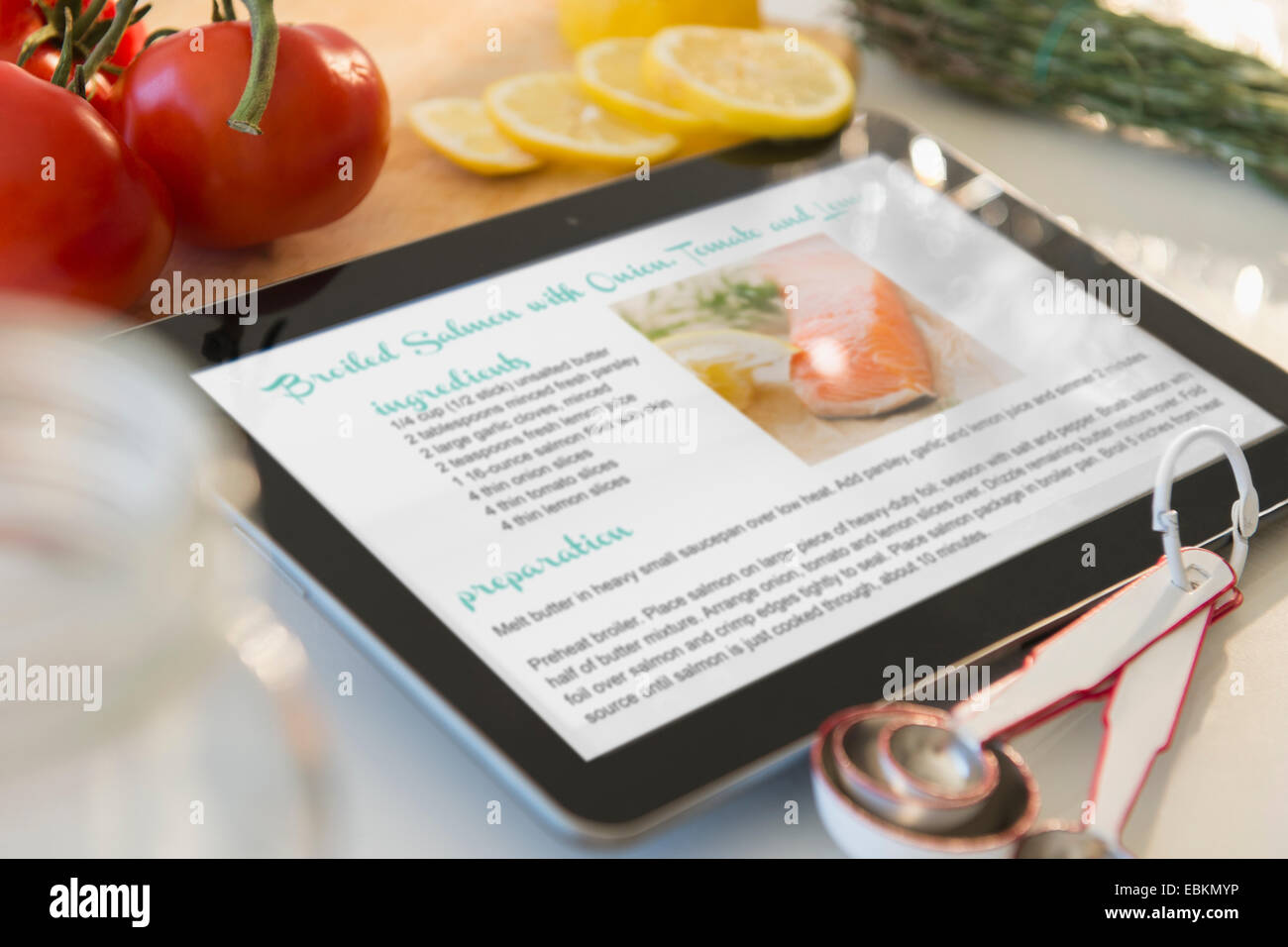 Cooking recipe on tablet Stock Photo - Alamy