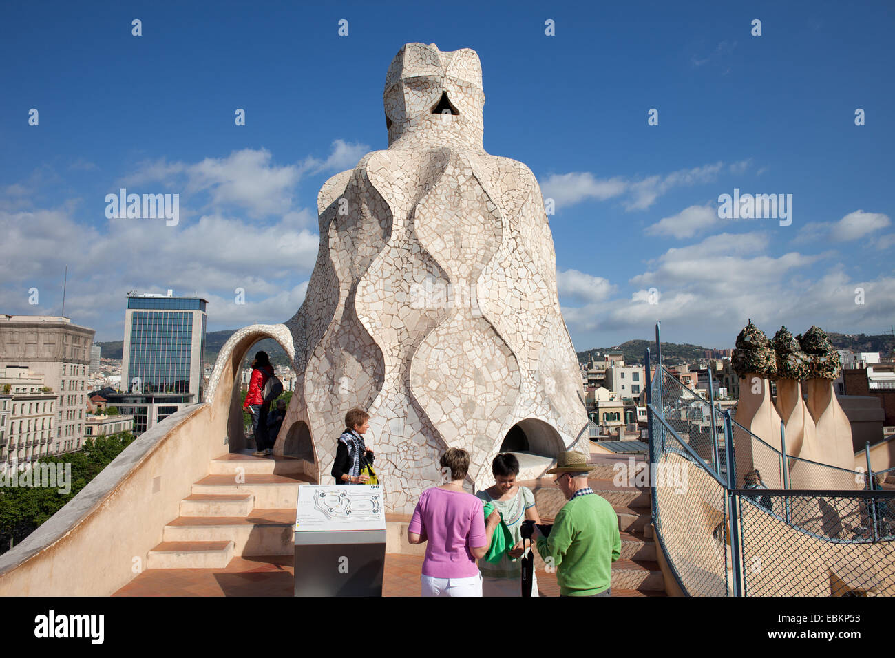 Casa Mila or La Pedrera rooftop chimney, designed by Antoni Gaudi in ...