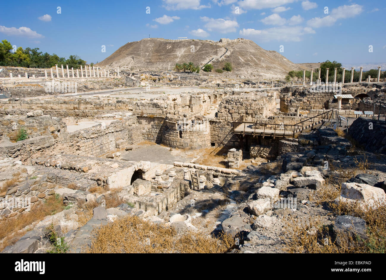 Ruins of the roman period in Beit She'An in Galilee in Israel, the hill ...