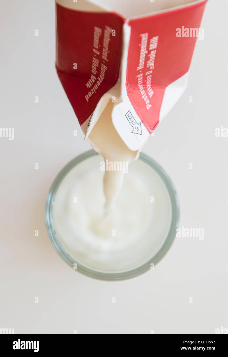 Studio shot of milk pouring into glass Stock Photo - Alamy