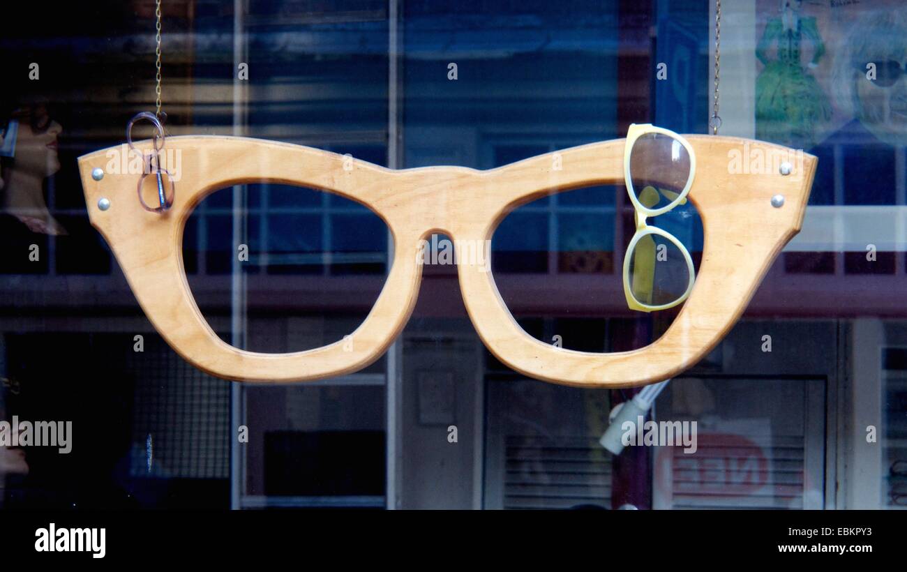 Unique shop window display featuring oversized retro glasses in ...