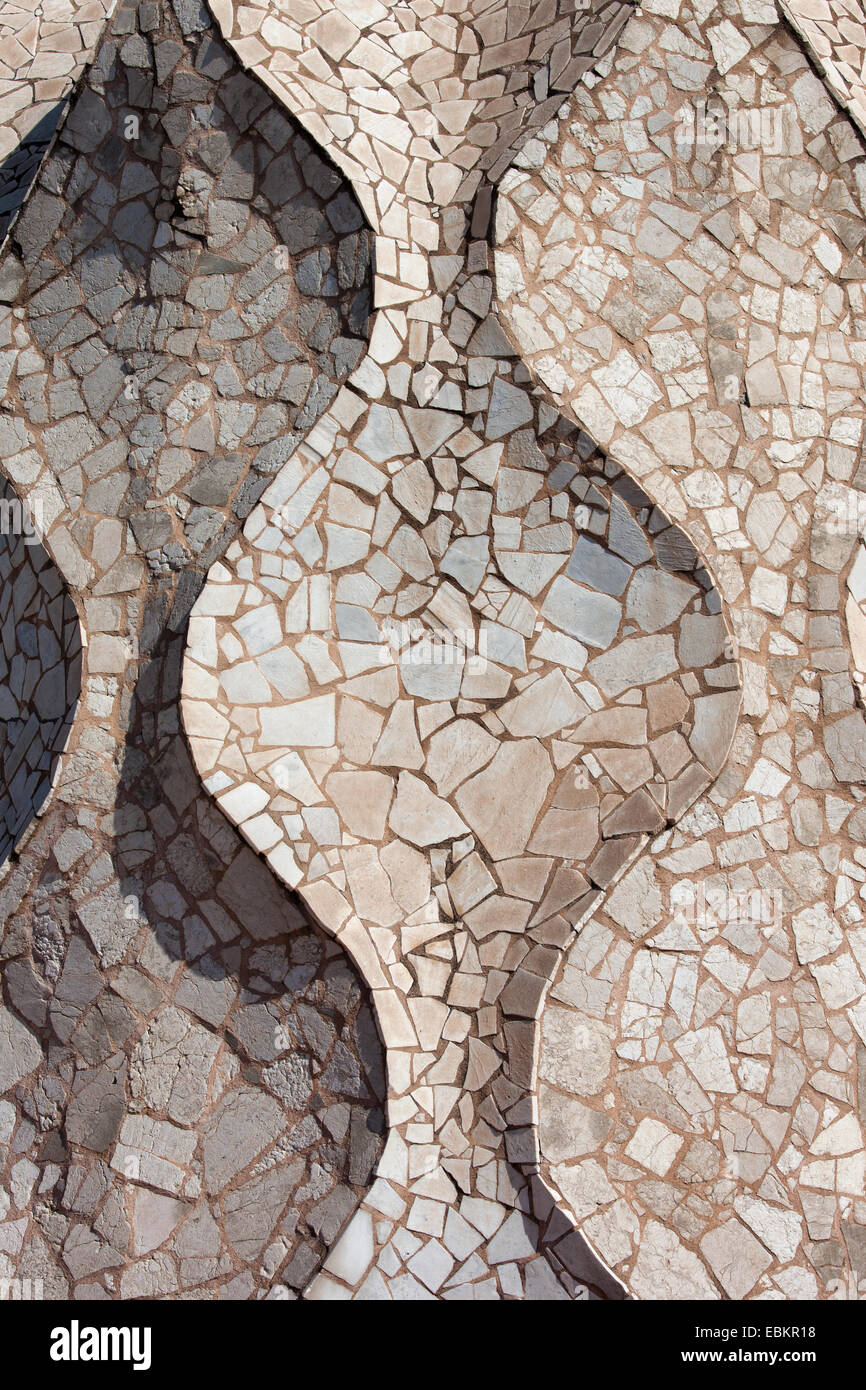 Casa Mila chimney closeup detail with broken tile shards mosaic ...