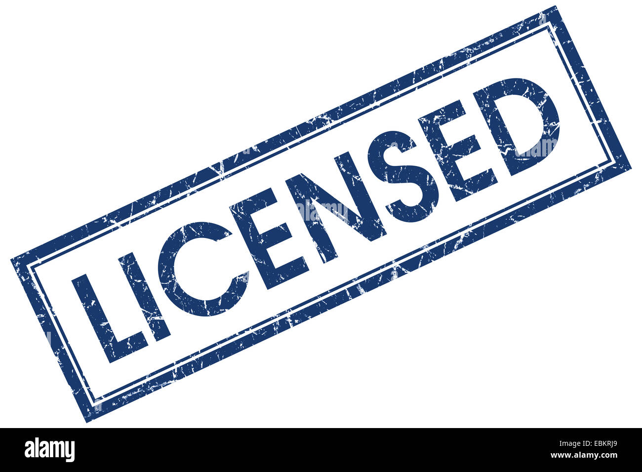 licensed blue square stamp isolated on white background Stock Photo - Alamy