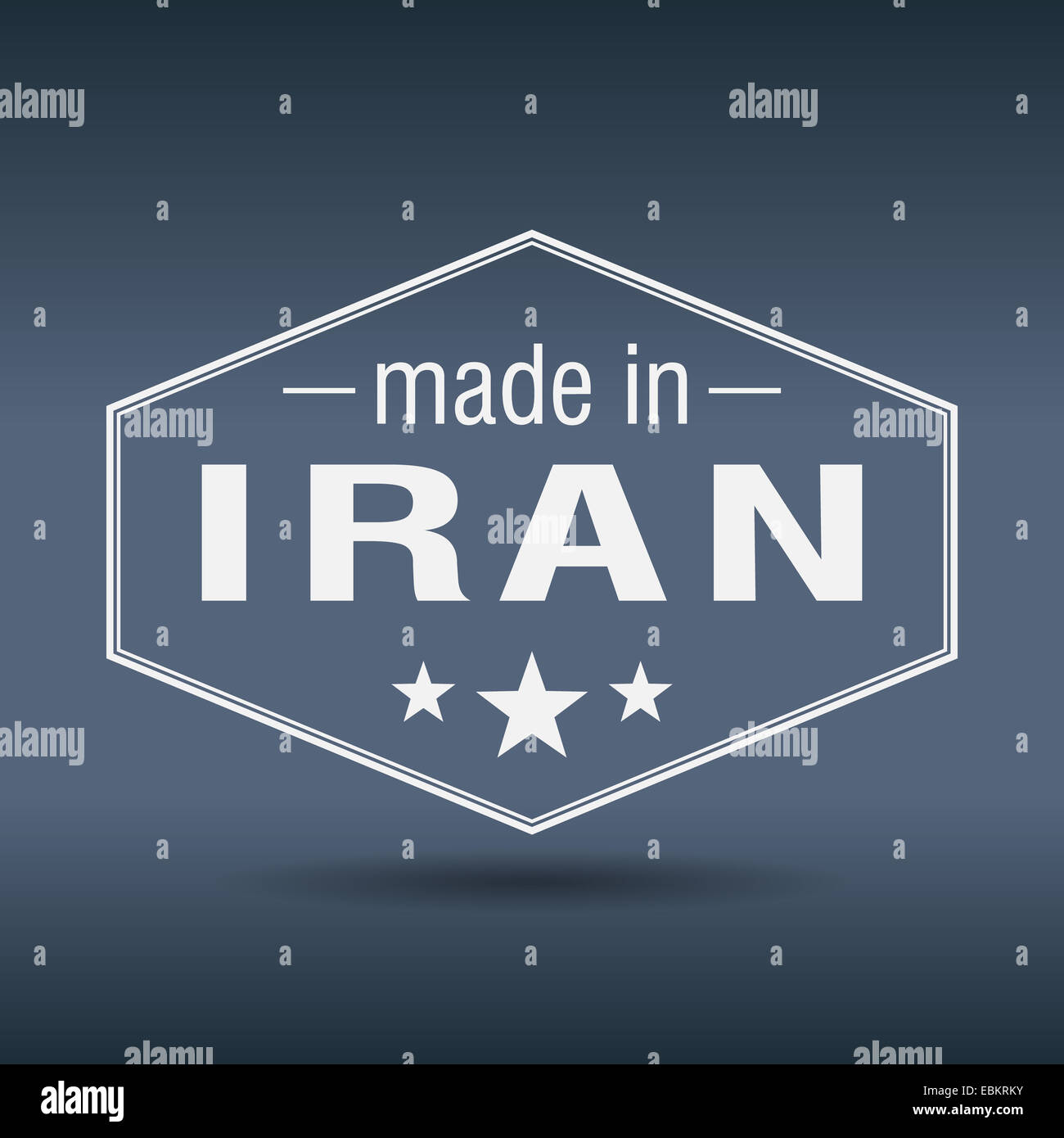 made in Iran hexagonal white vintage label Stock Photo - Alamy