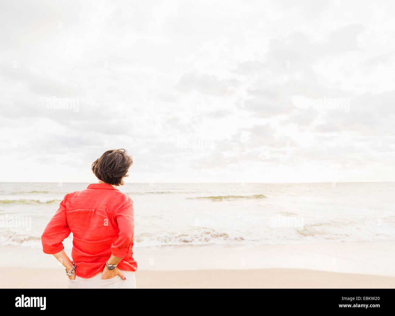 USA, Florida, Jupiter, Rear view of woman looking at ocean Stock Photo ...