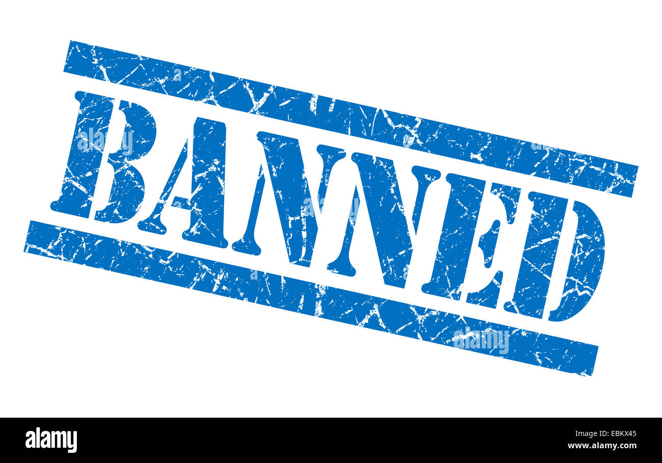 banned blue square grungy isolated rubber stamp Stock Photo - Alamy