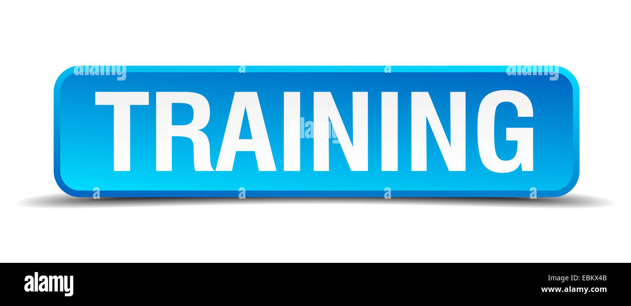 Training blue 3d realistic square isolated button Stock Photo - Alamy