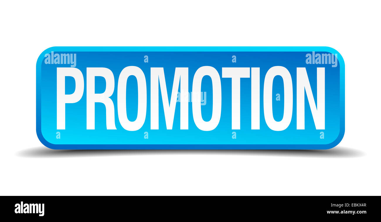 Promotion blue 3d realistic square isolated button Stock Photo - Alamy