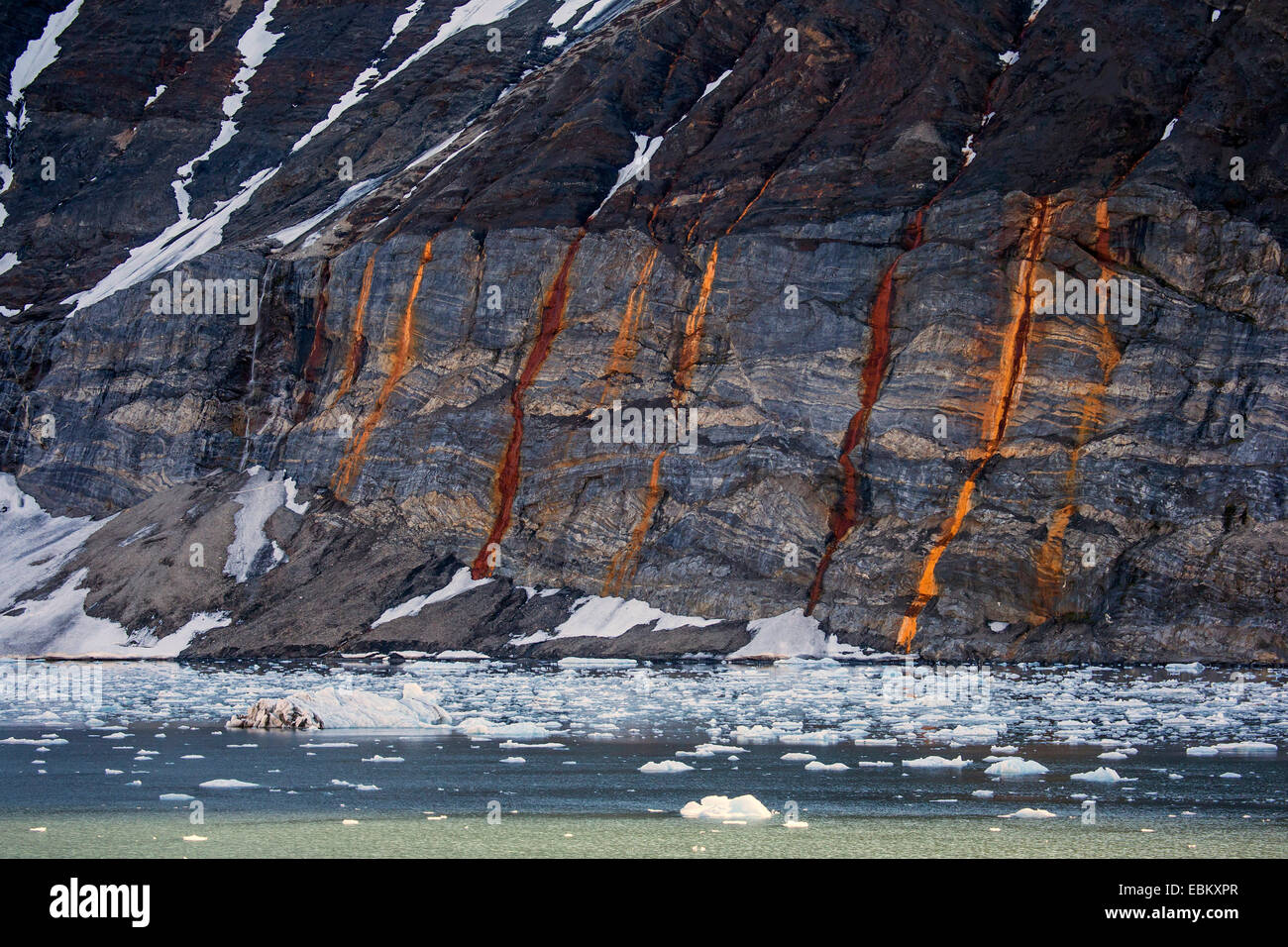 ice at rocky coast, Norway, Svalbard, Svalbard Inseln, Burgerbukta ...