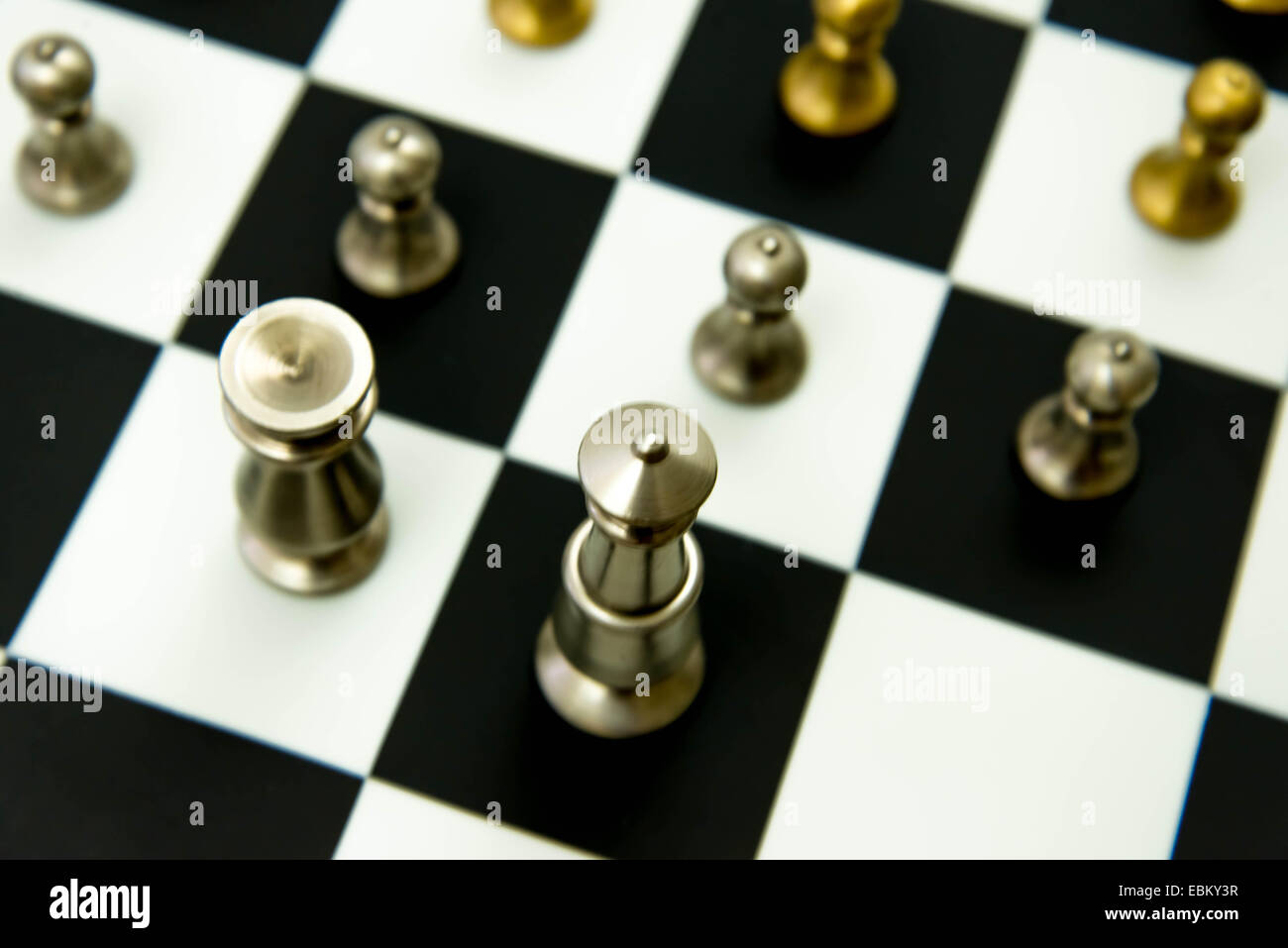 Classic chess game - pieces in play on chessboard Stock Photo - Alamy