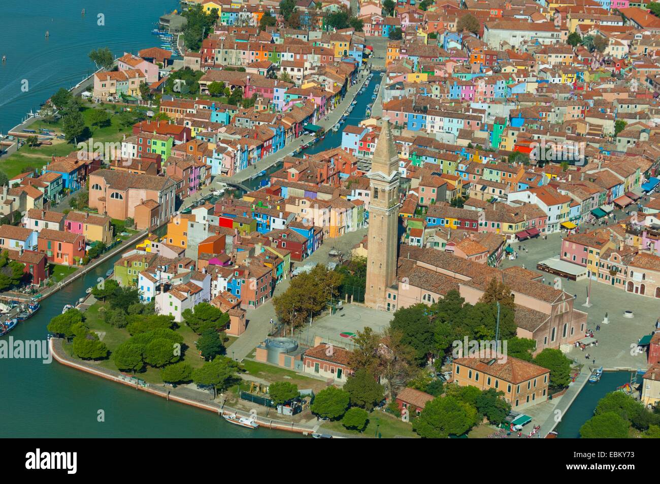 Aerial view of Burano island, Venice lagoon, Italy, Europe Stock Photo ...