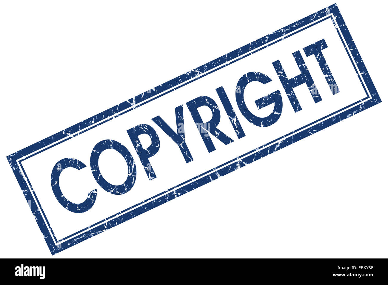 Copyright blue square grungy stamp isolated on white background Stock ...