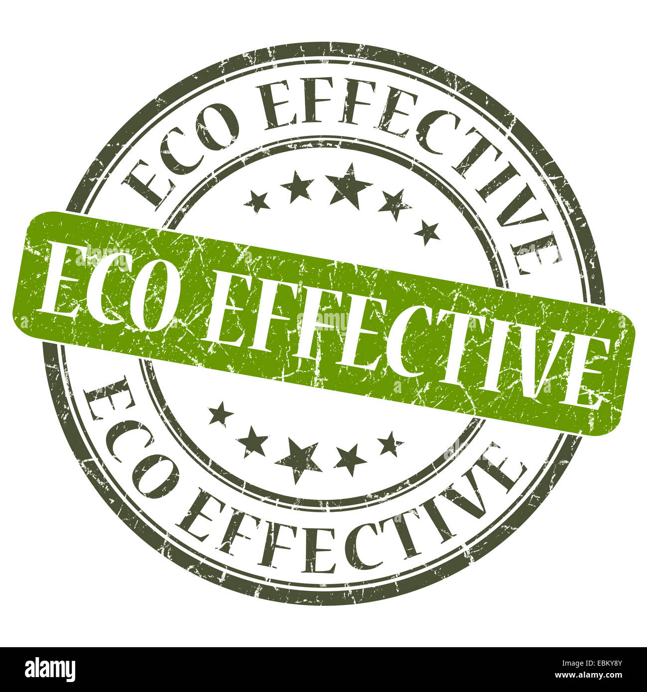 Eco effective green round grungy stamp isolated on white background ...