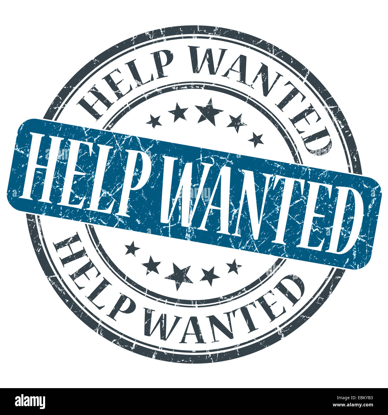 Help Wanted blue grunge round stamp on white background Stock Photo - Alamy