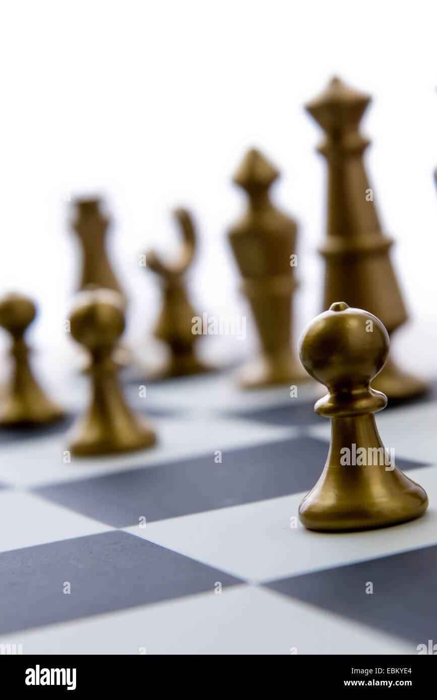 Classic chess game - - view of playing pieces on chessboard with ...