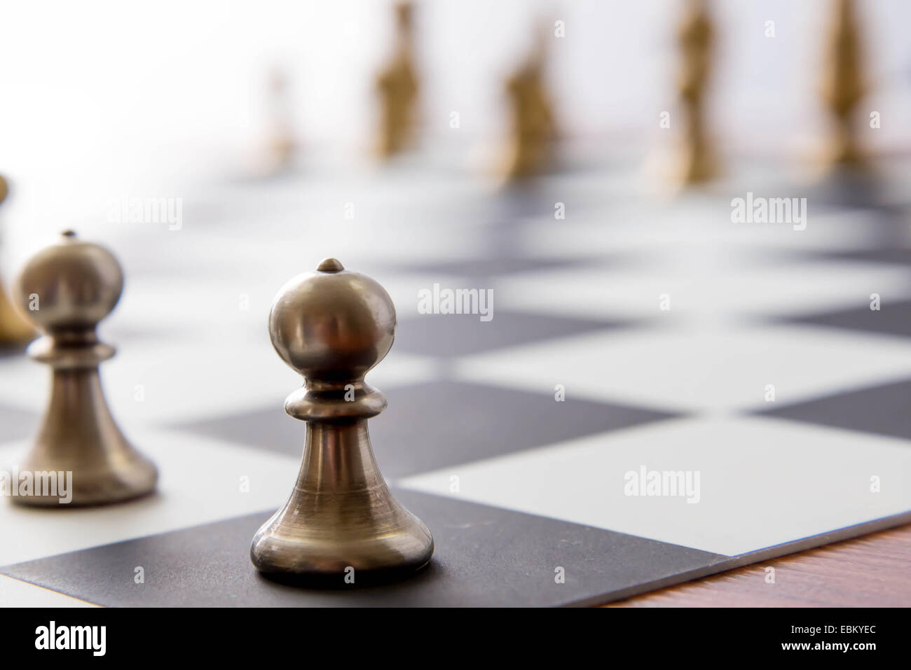 Classic chess game - - view of playing pieces on chessboard with ...