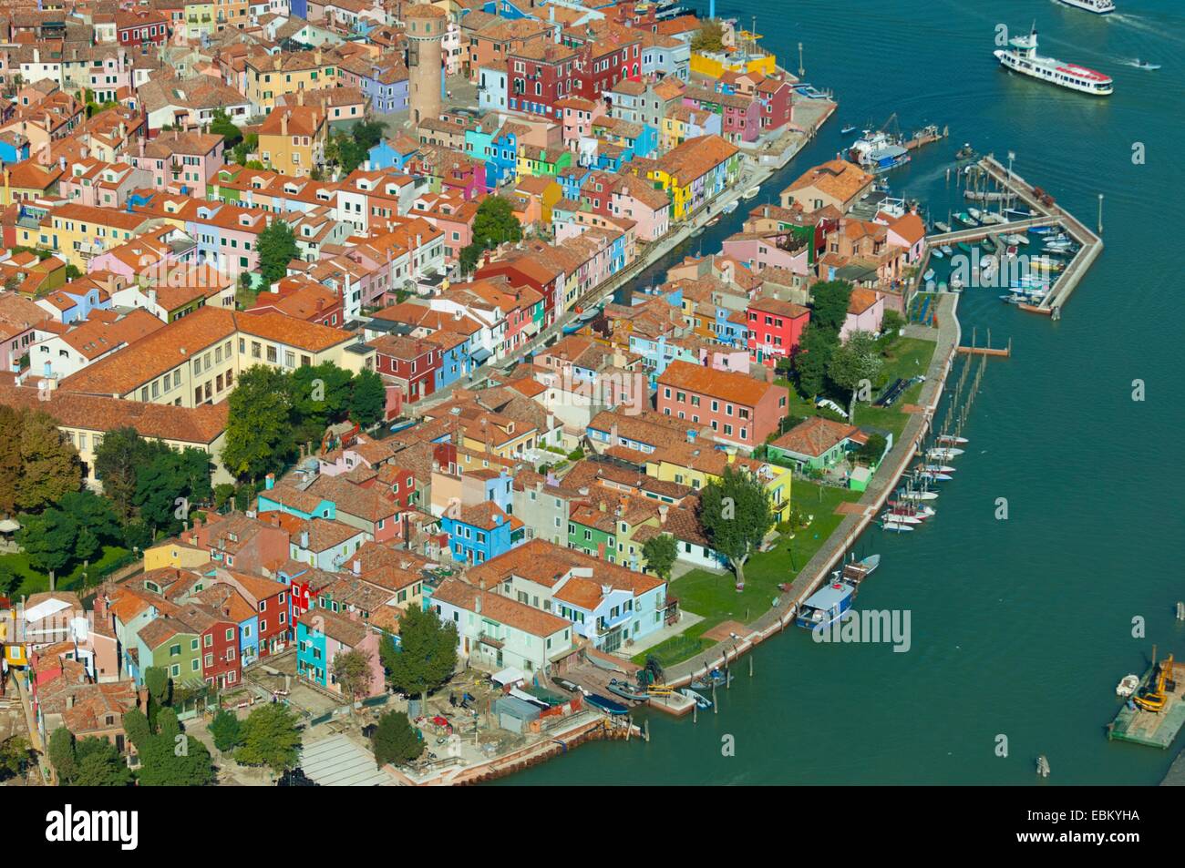 Aerial view of Burano island, Venice lagoon, Italy, Europe Stock Photo ...