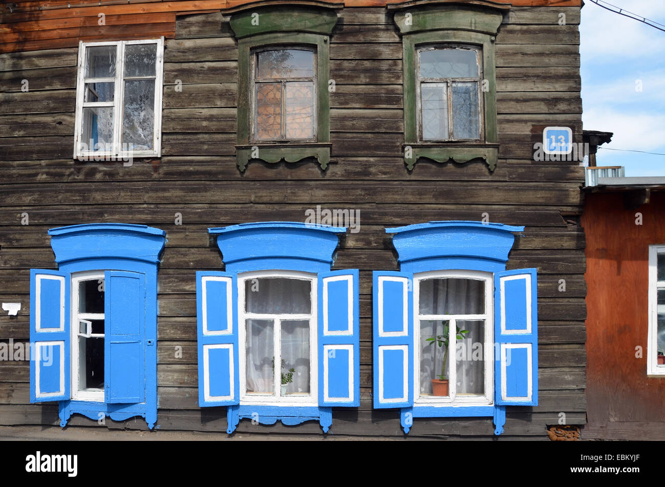 Detail of a wooden house in Irkutsk, Siberia Stock Photo - Alamy