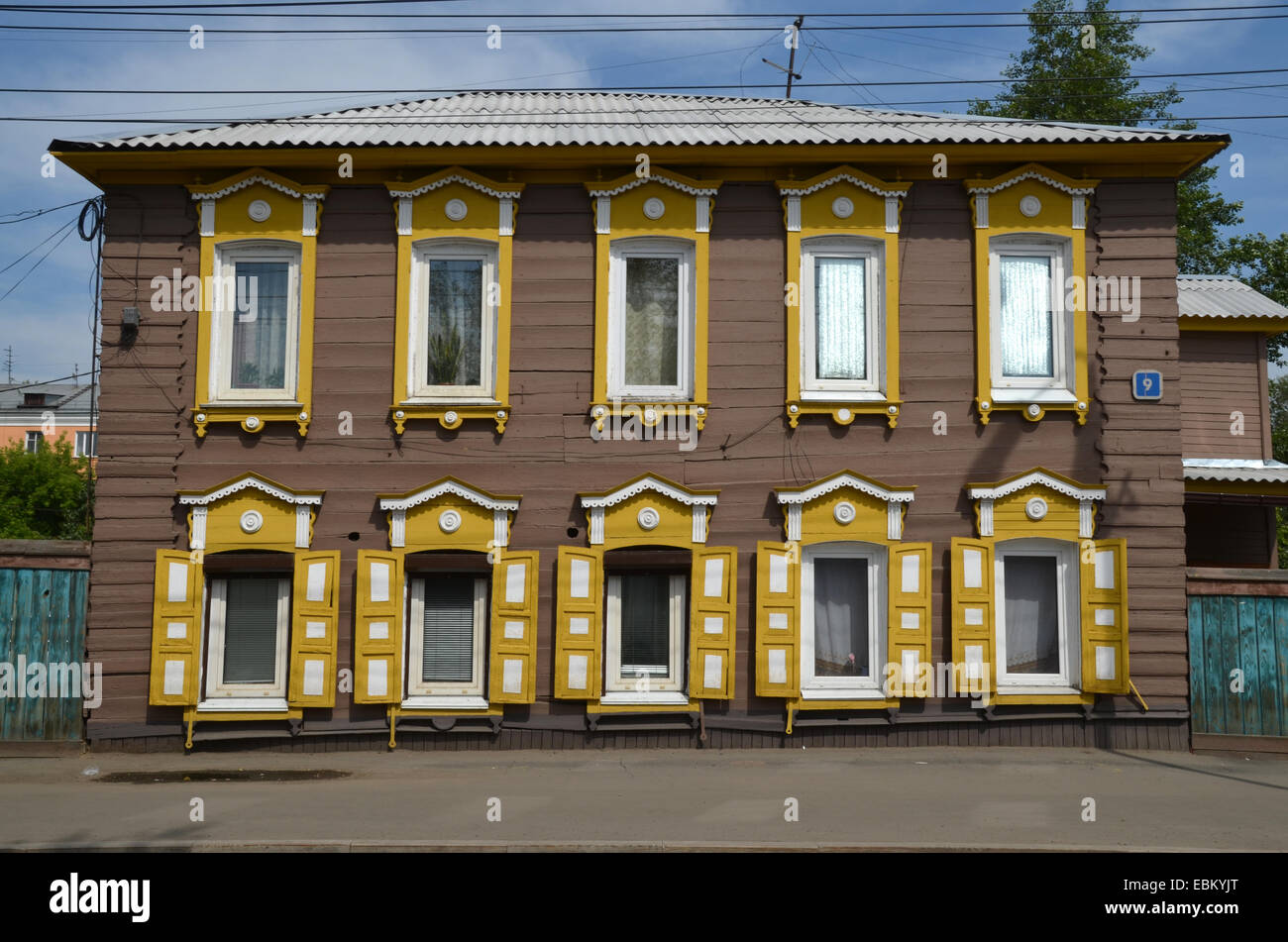 Detail of a wooden house in Irkutsk, Siberia Stock Photo - Alamy