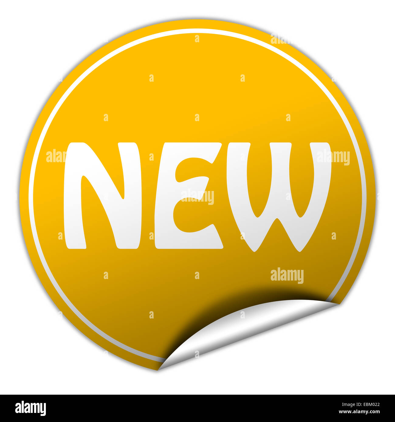 new round yellow sticker on white background Stock Photo - Alamy