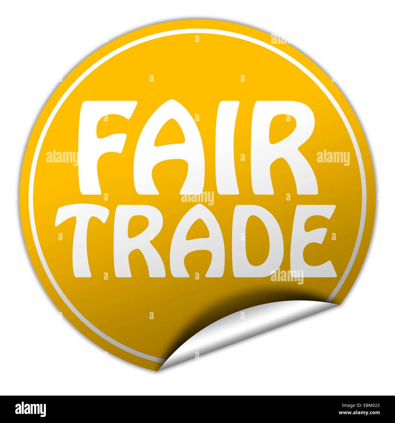FAIR TRADE round yellow sticker on white background Stock Photo - Alamy