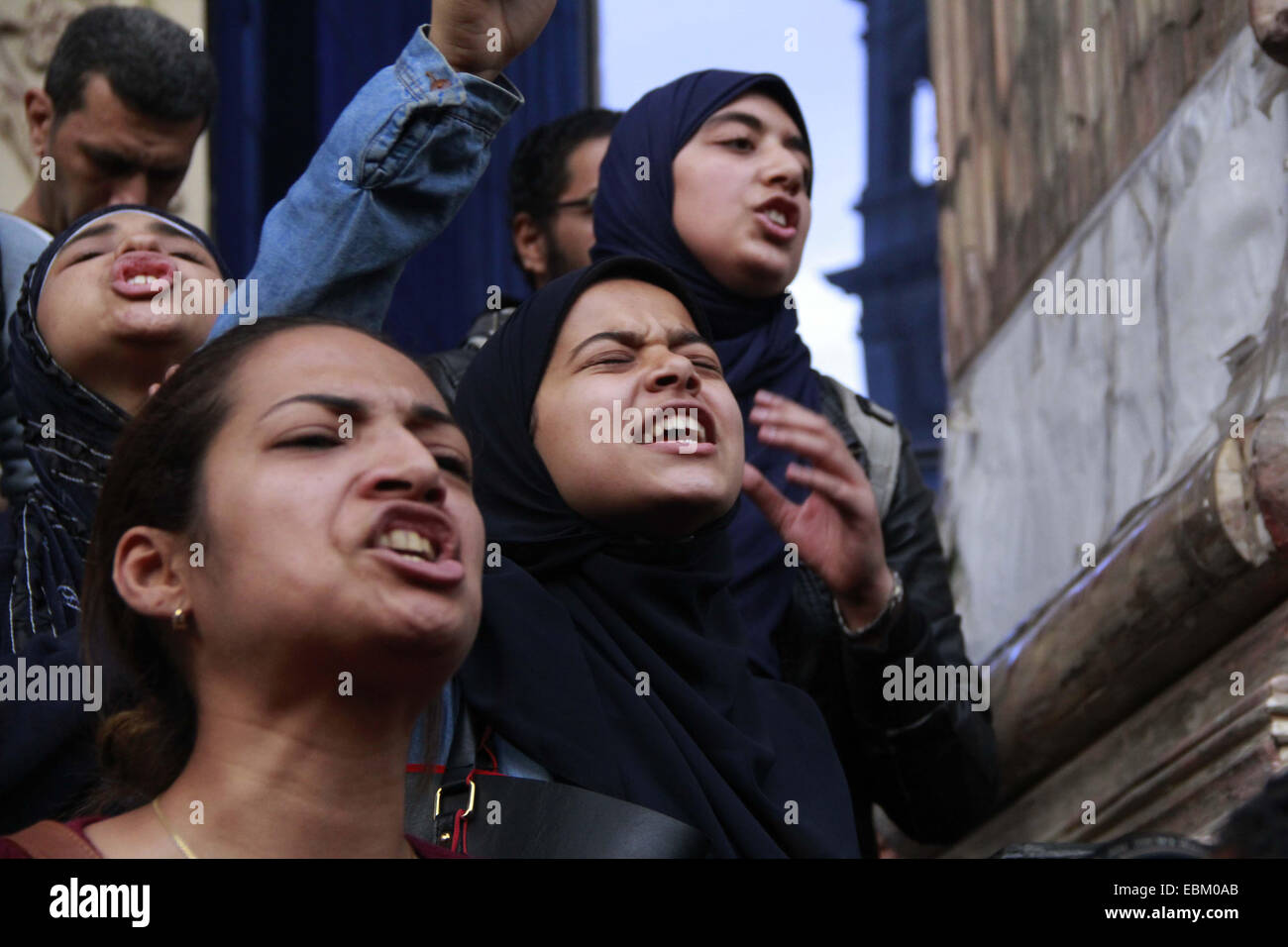 Cairo, Egypt. 2nd Dec, 2014. Egyptians chant slogans during a protest ...