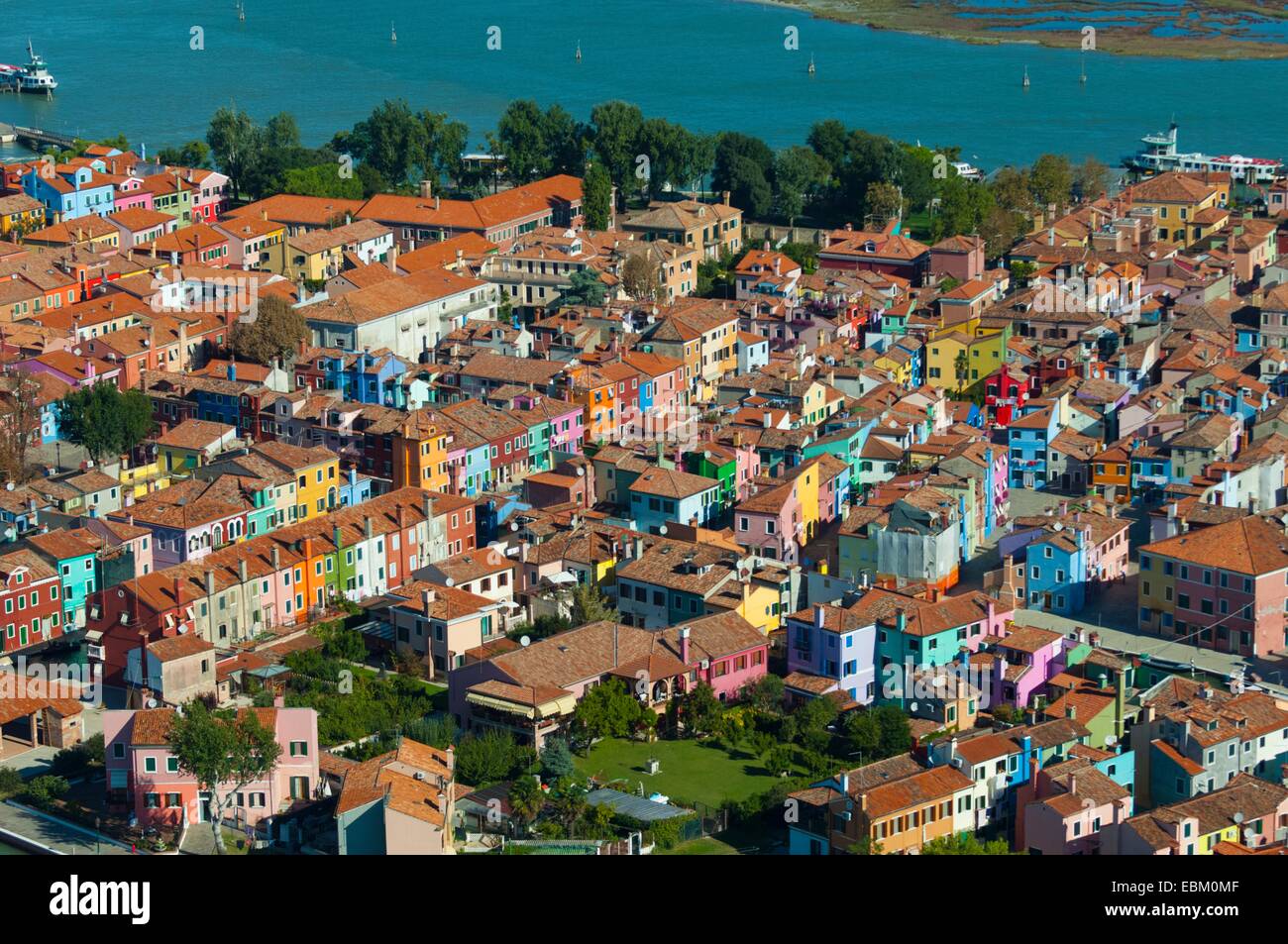 Aerial view of Burano island, Venice lagoon, Italy, Europe Stock Photo ...