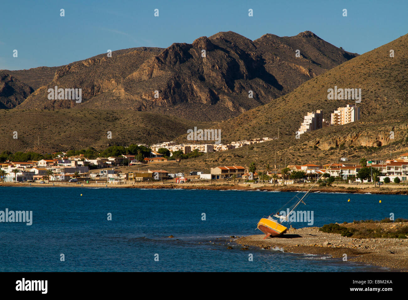 View from La Azohia towards Isla Plana in Southern Spain. Showing ...
