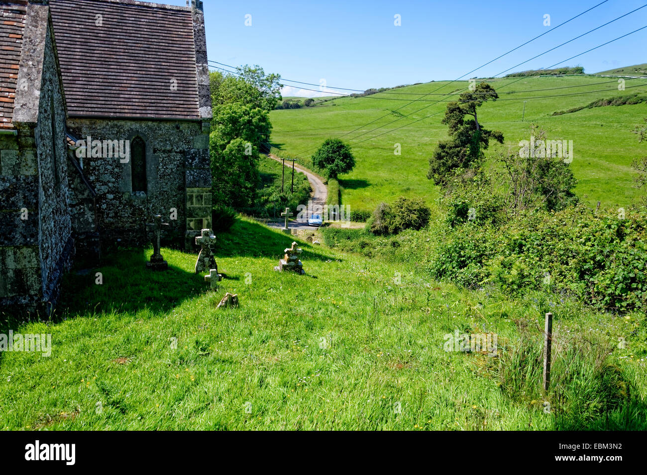 Looking across to the Down from above Brook Church, Isle of Wight Stock ...