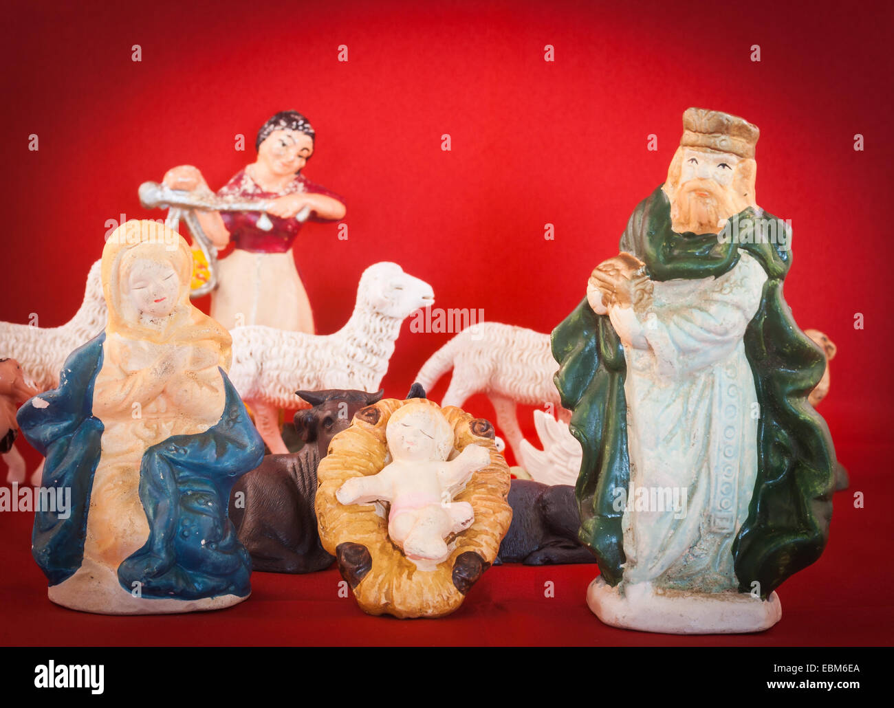 Holy Single parent, antique nativity scene figures Stock Photo - Alamy