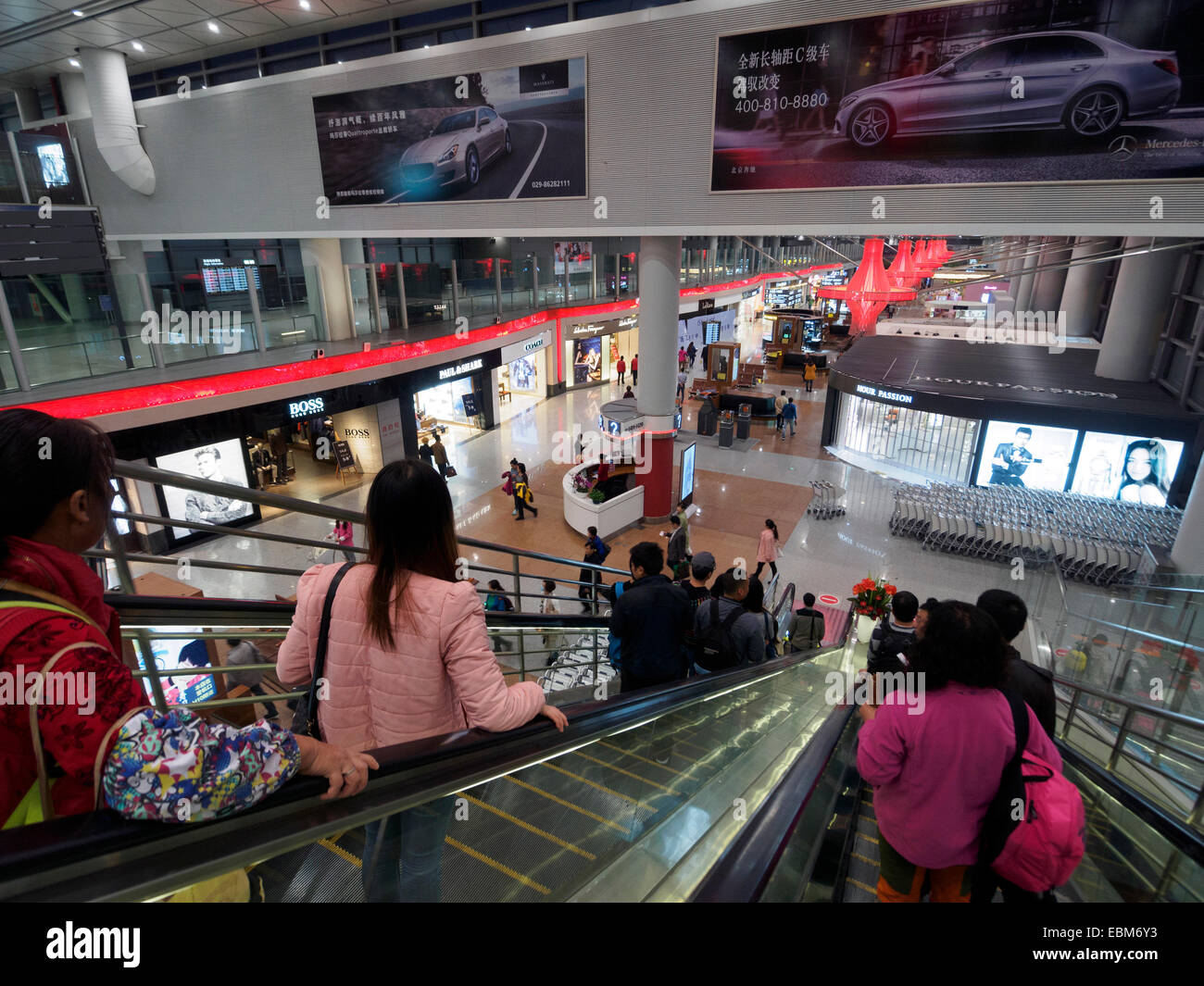 Escalators inside the Guilin Liangjiang International Airport, Guilin ...