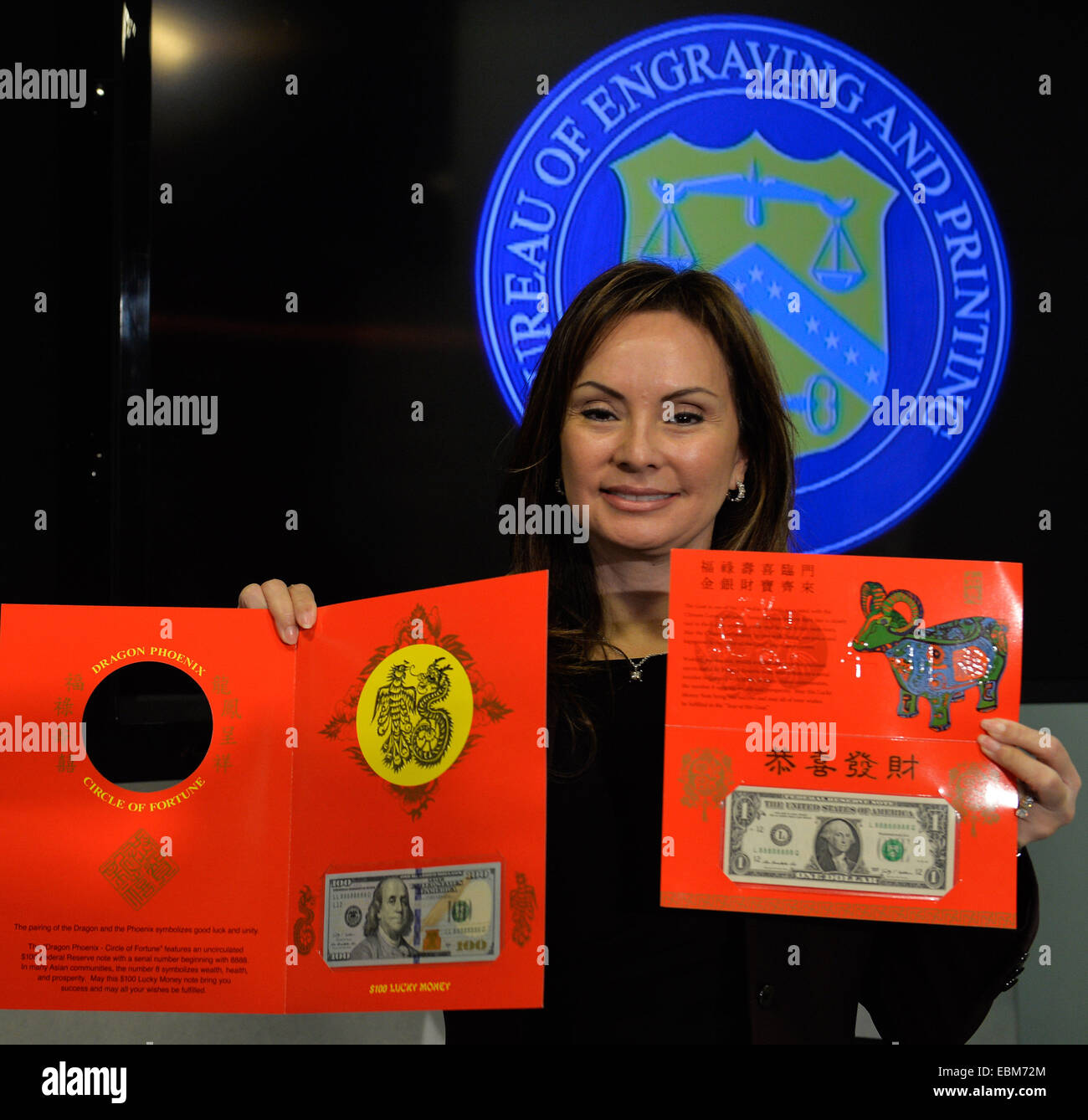 Washington, DC, USA. 2nd Dec, 2014. U.S. Treasurer Rosie Rios displays ...